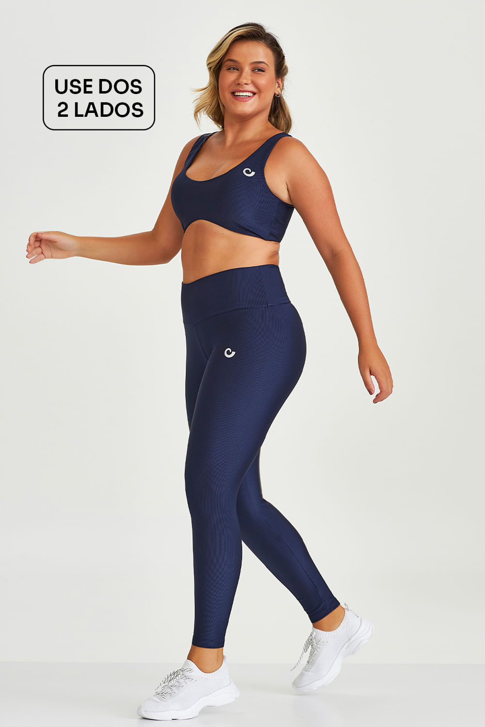 Top Canelado Trilobal 2 Em 1 Azul Eclipse